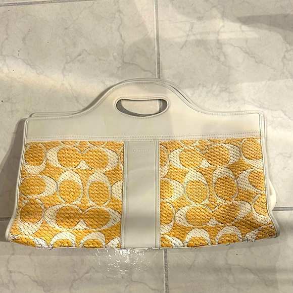 Coach | Bags | Coach Beach Bag Large Purse White Beige Tan Monogram ...